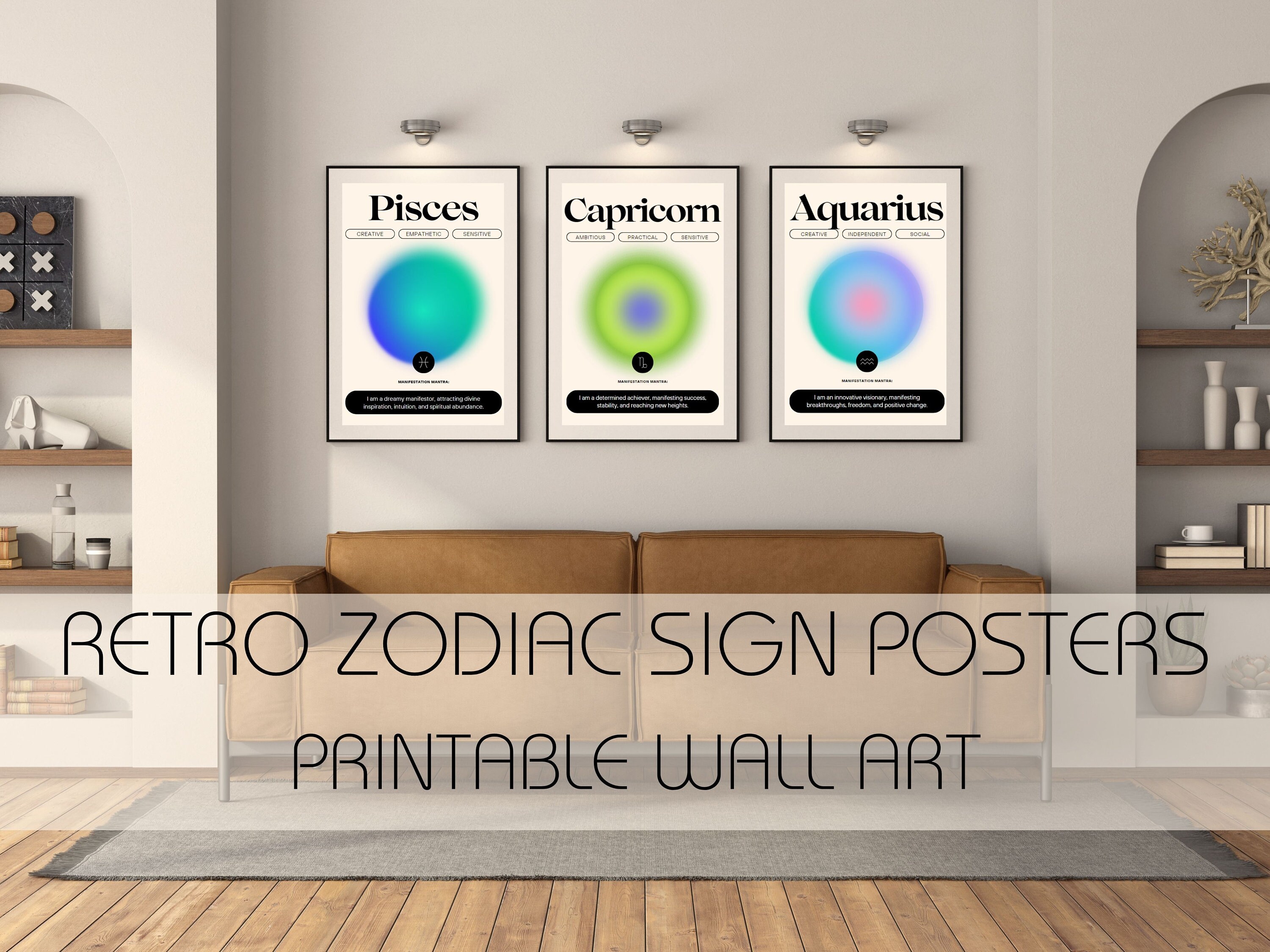 Retro Zodiac Sign Posters, Instant Download Wall Art, Prints, Colorful ...