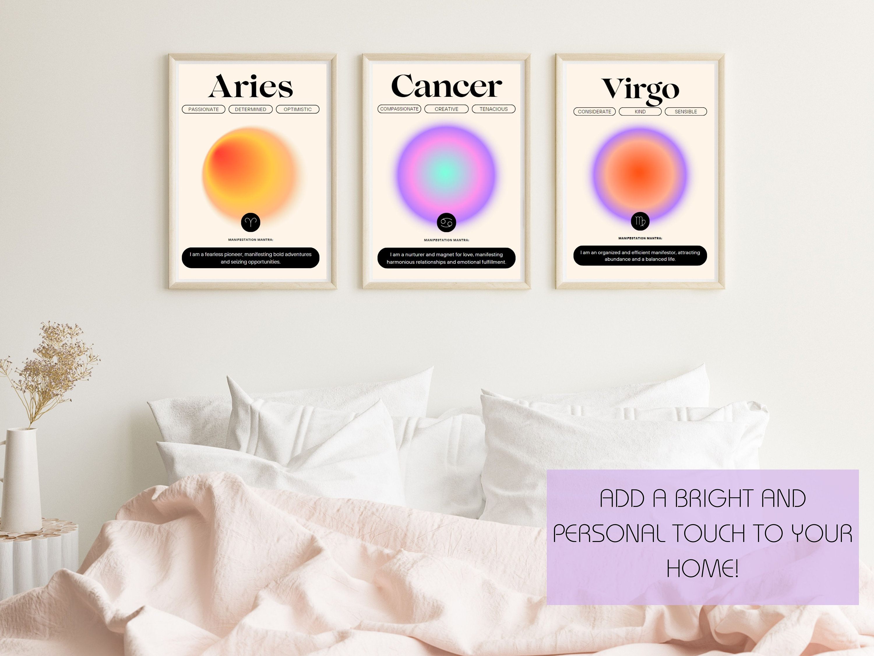 Retro Zodiac Sign Posters, Instant Download Wall Art, Prints, Colorful ...