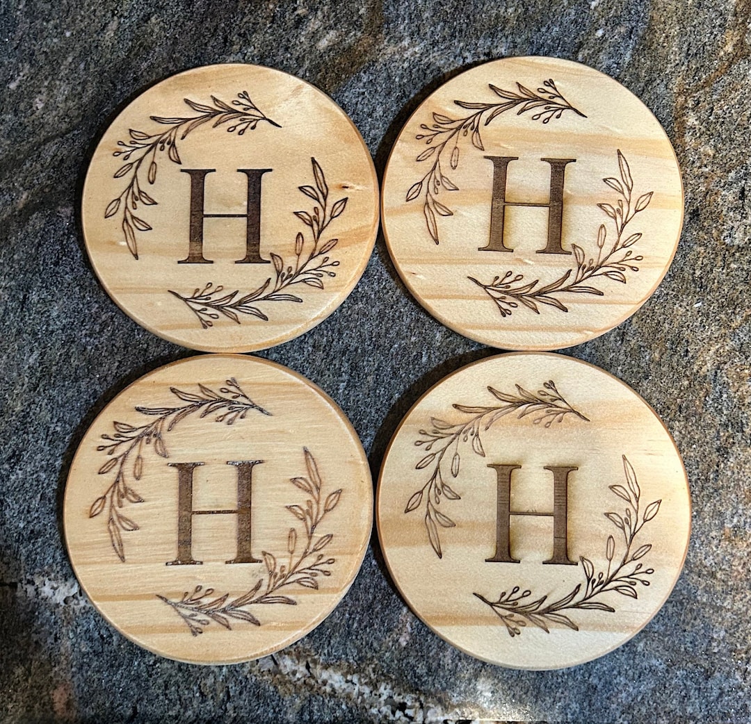 Personalized Wood Coasters – Custom Engraved Initial Coaster Set ...
