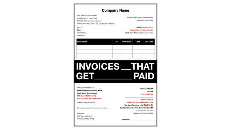 Tax Invoice Template - Etsy