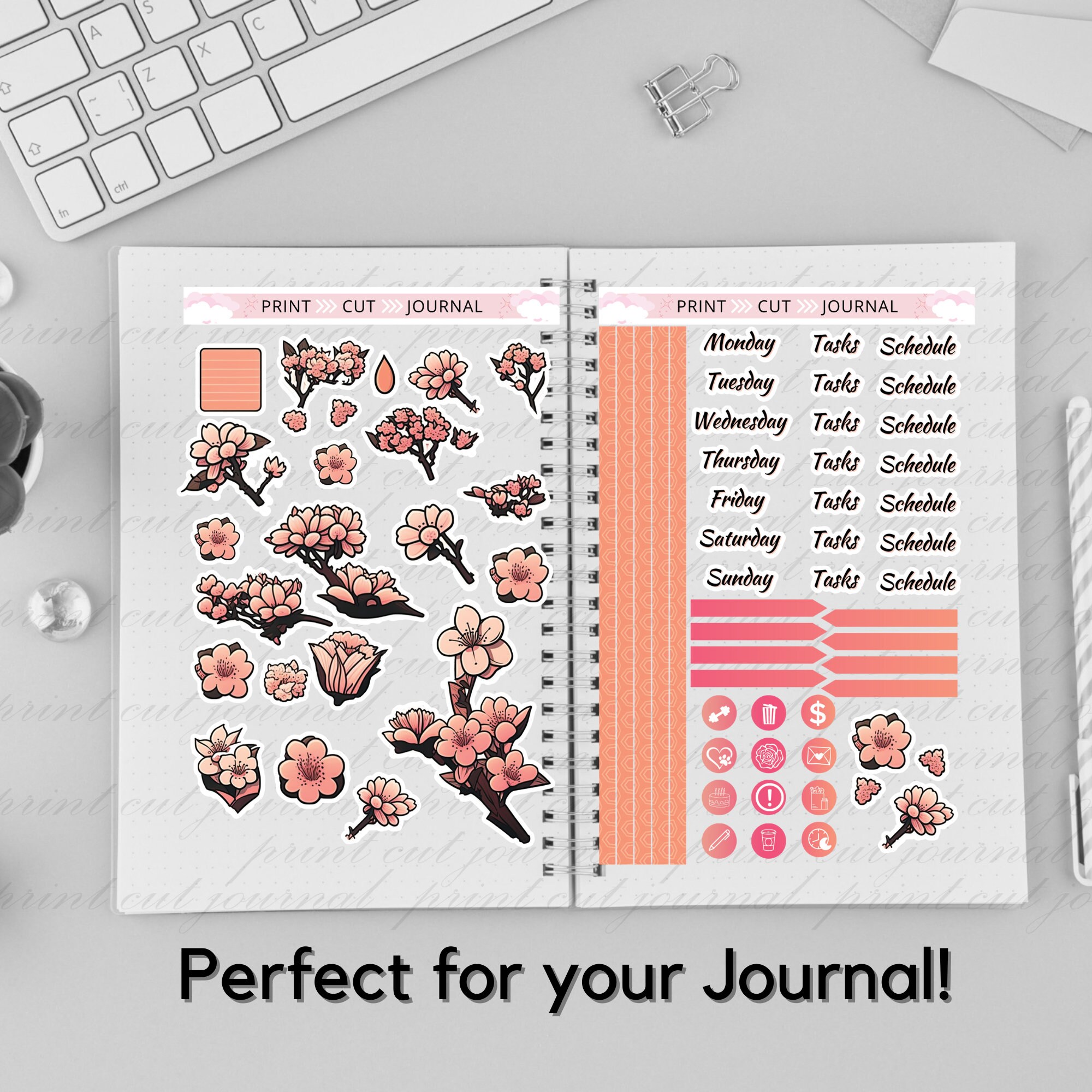Pink Cherry Blossom Weekly Printable Planner Stickers, Printable Pink ...