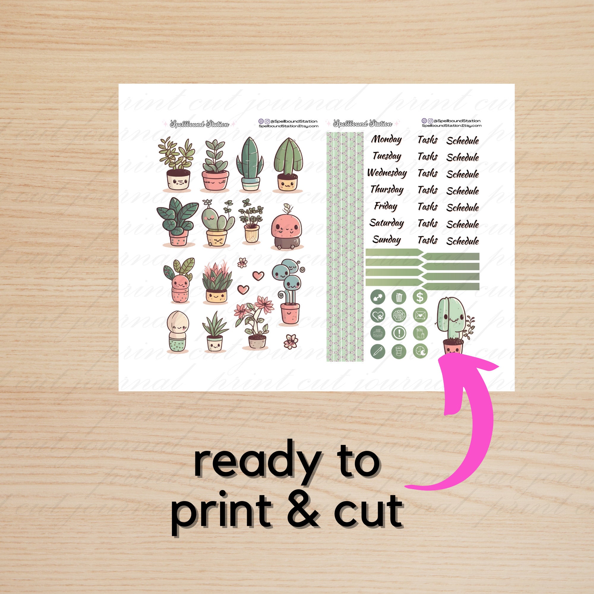 Cute Plants Printable Weekly Set, Plants Printable Stickers, Printable ...