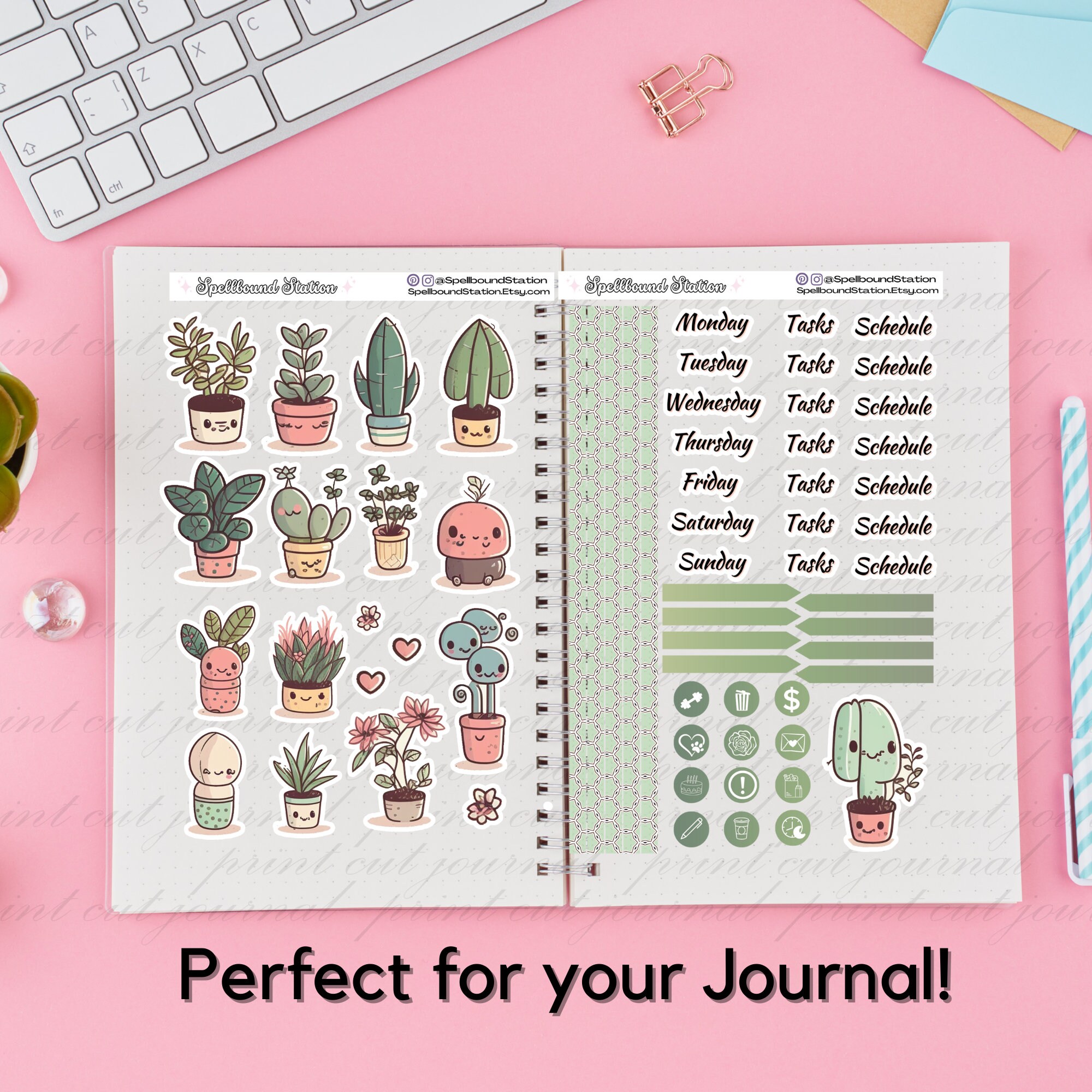 Cute Plants Printable Weekly Set, Plants Printable Stickers, Printable ...