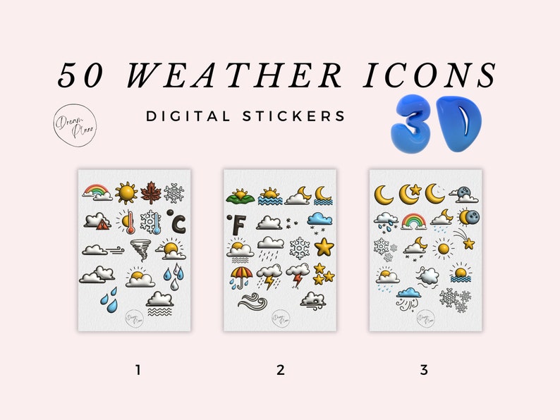 50 Weather 3D Icons PRE-CROPPED PNG Digital Planner Stickers for iPad ...