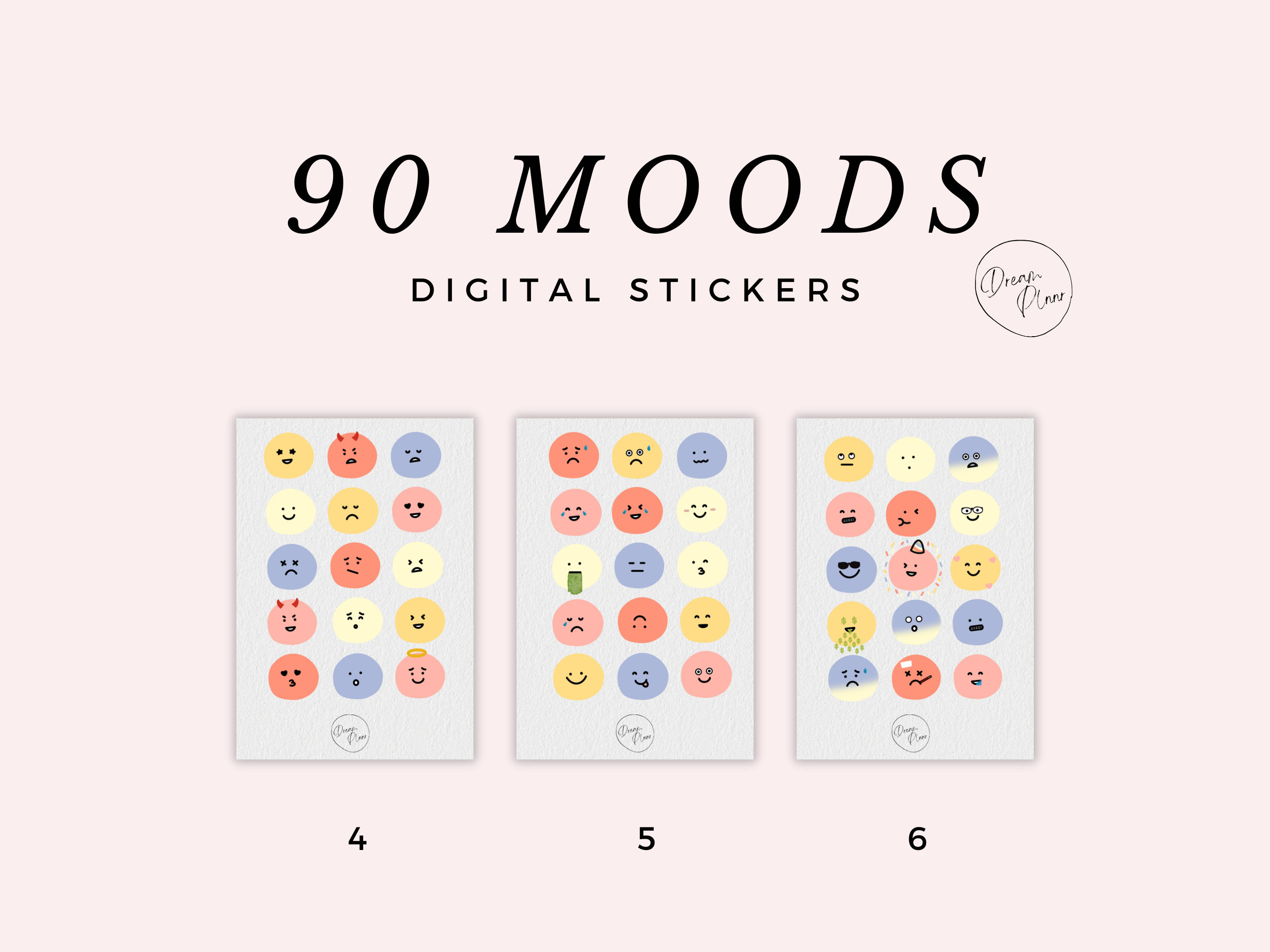 90 Cute Mood Stickers PRE-CROPPED Emoji PNG Digital Mood Stickers for ...