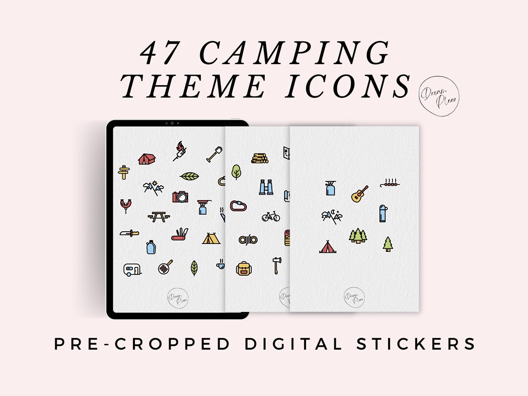 47 Camping Adventure PRE-CROPPED Icons PNG Digital Stickers for iPad ...