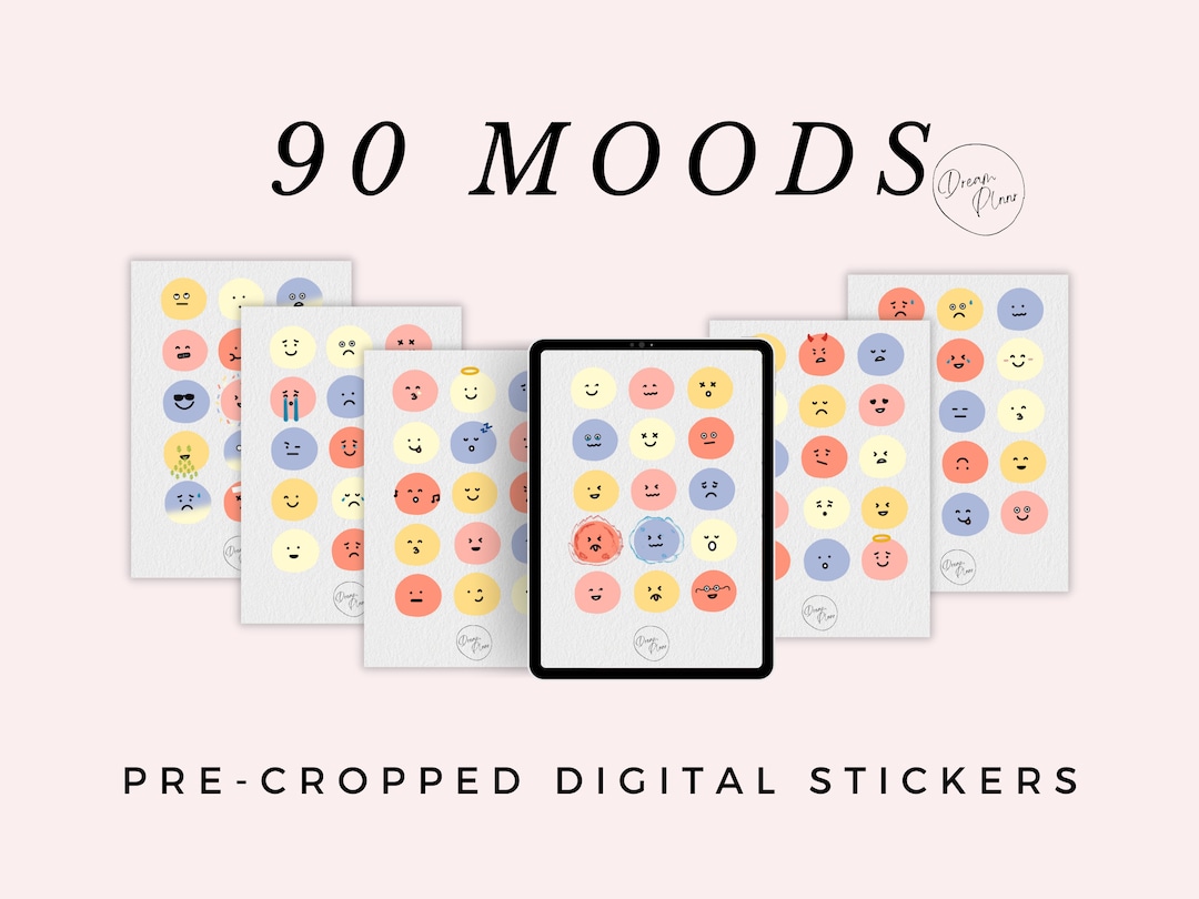 90 Cute Mood Stickers PRE-CROPPED Emoji PNG Digital Mood Stickers for ...