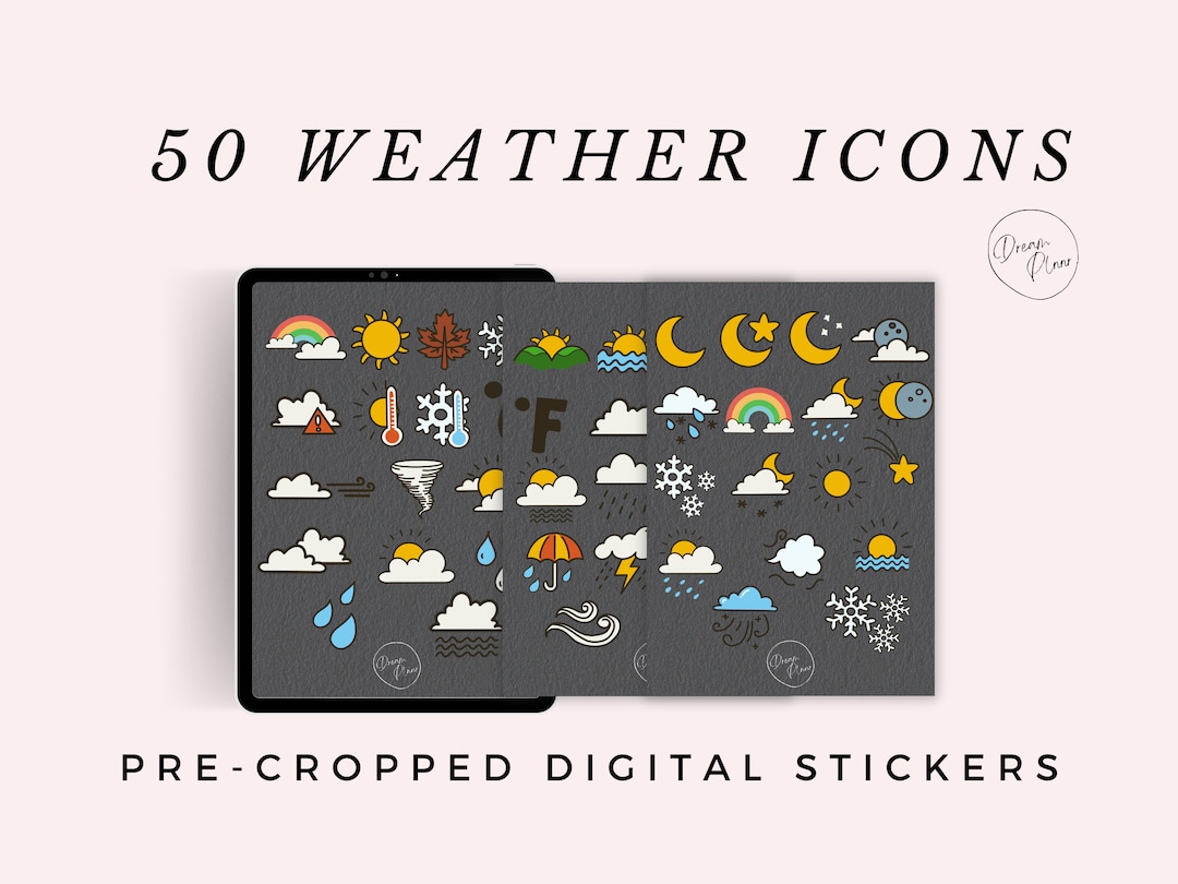 50 Weather Icons PRE-CROPPED PNG Digital Planner Stickers for iPad ...