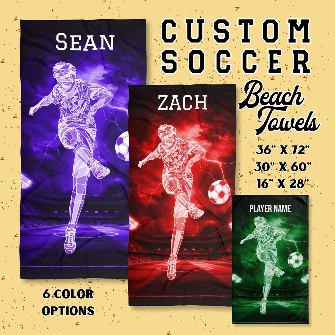 Custom Ultimate Soccer Player Beach Towel Vibrant Soccer Beach Towel ...
