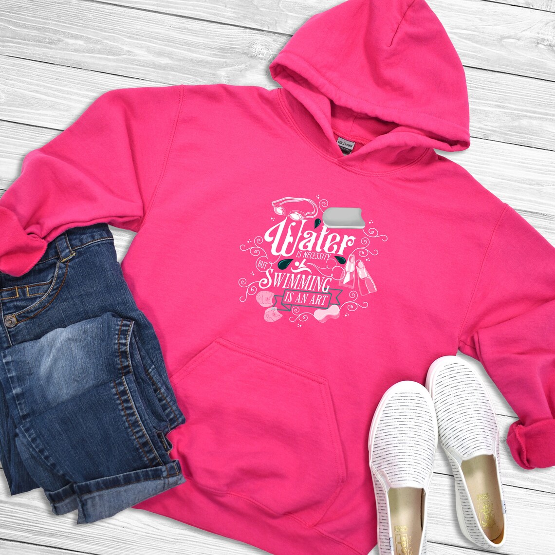 Swimmer Hoodie Rustic Design Swim Sweater Vintage Winter Warm Aquatics ...