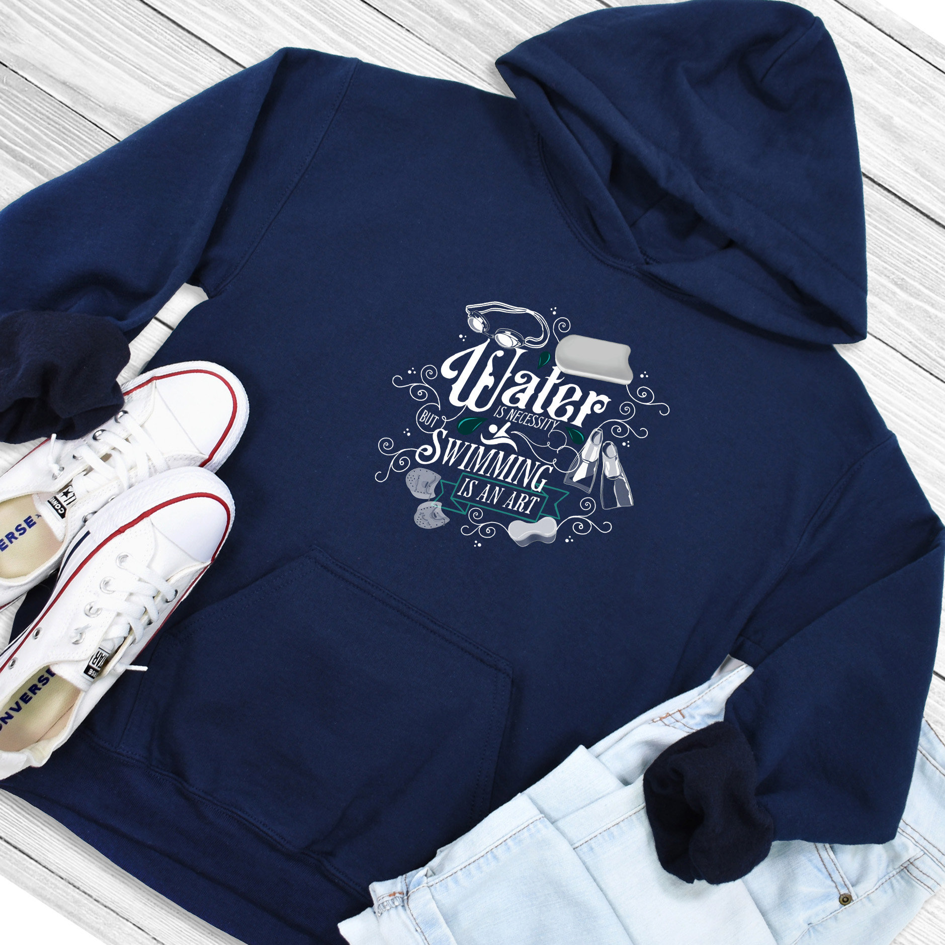 Swimmer Hoodie Rustic Design Swim Sweater Vintage Winter Warm Aquatics ...