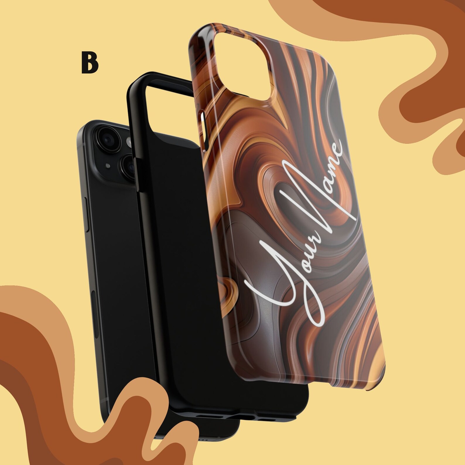 Custom Wave Wood Carve Design Tough iPhone Case Wavy Phone Cover ...
