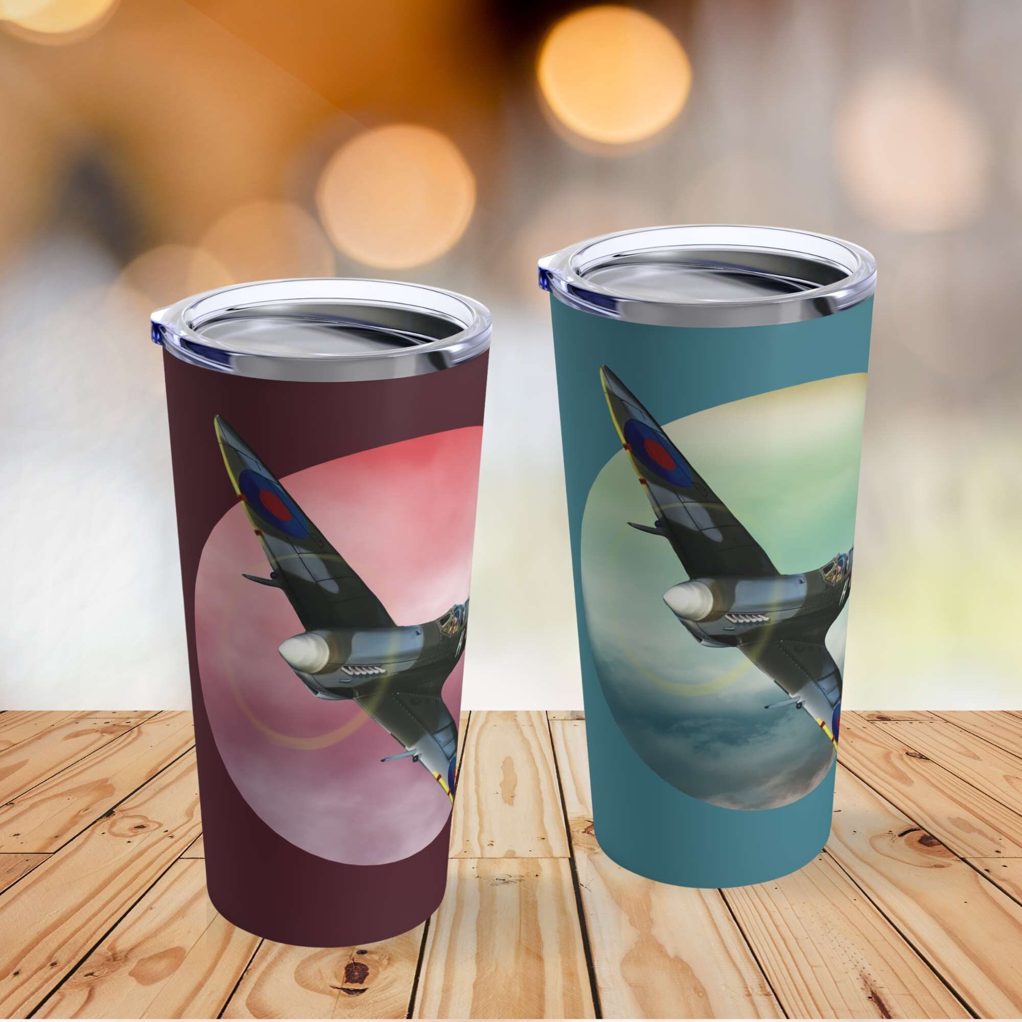 Personalized Spitfire 20oz Stainless Tumbler Propeller Airplane Tumbler Combat Aircraft Travel ...
