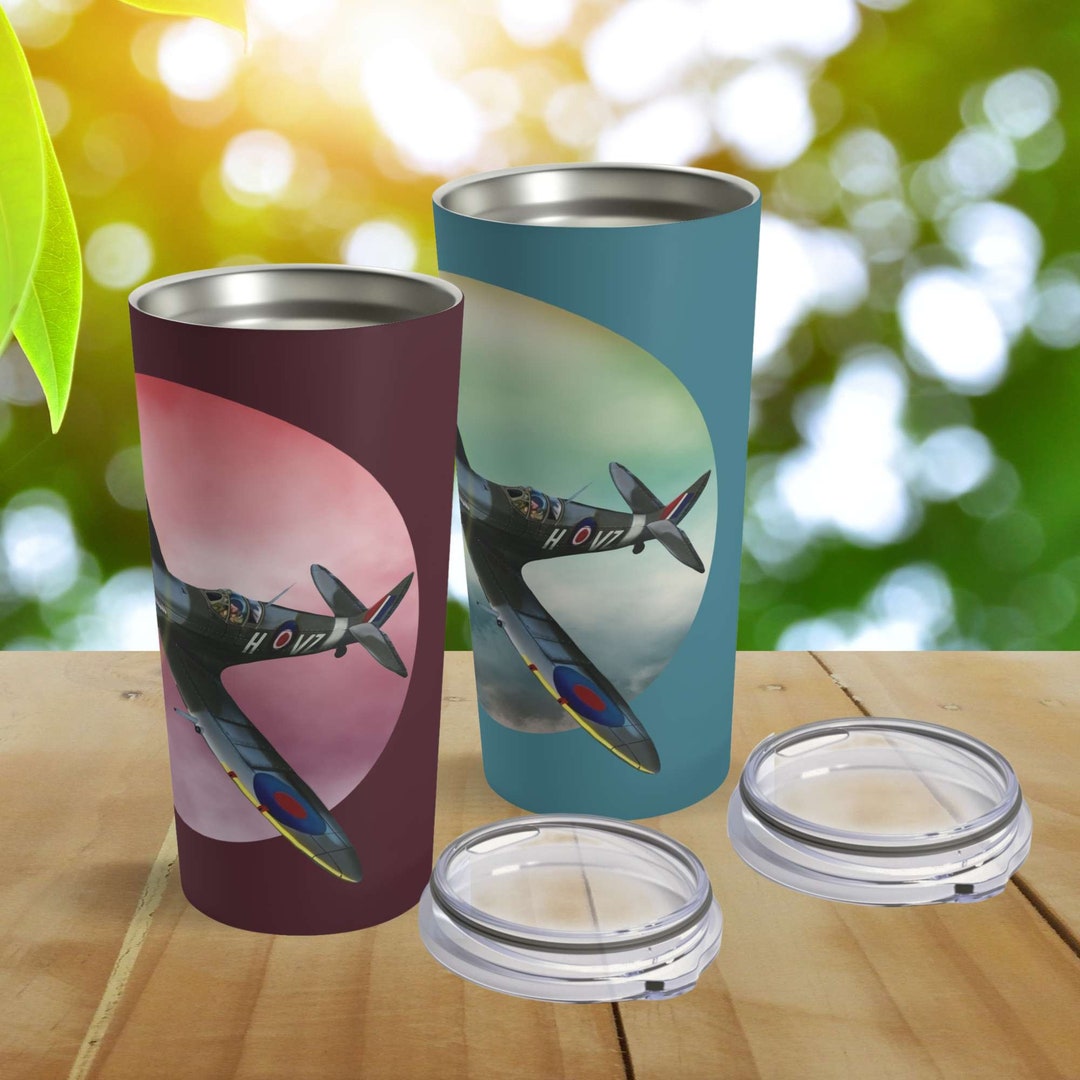 Personalized Spitfire 20oz Stainless Tumbler Propeller Airplane Tumbler Combat Aircraft Travel ...