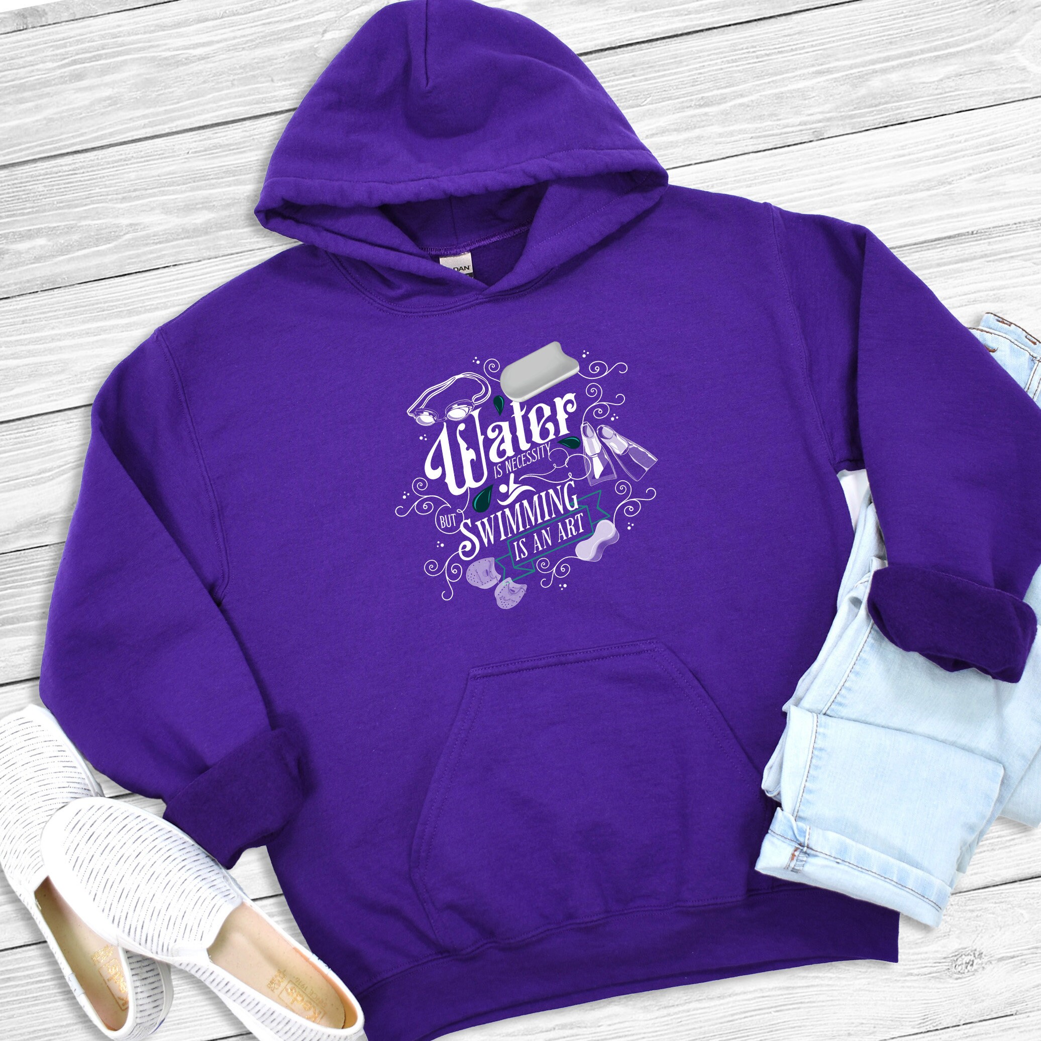 Swimmer Hoodie Rustic Design Swim Sweater Vintage Winter Warm Aquatics ...
