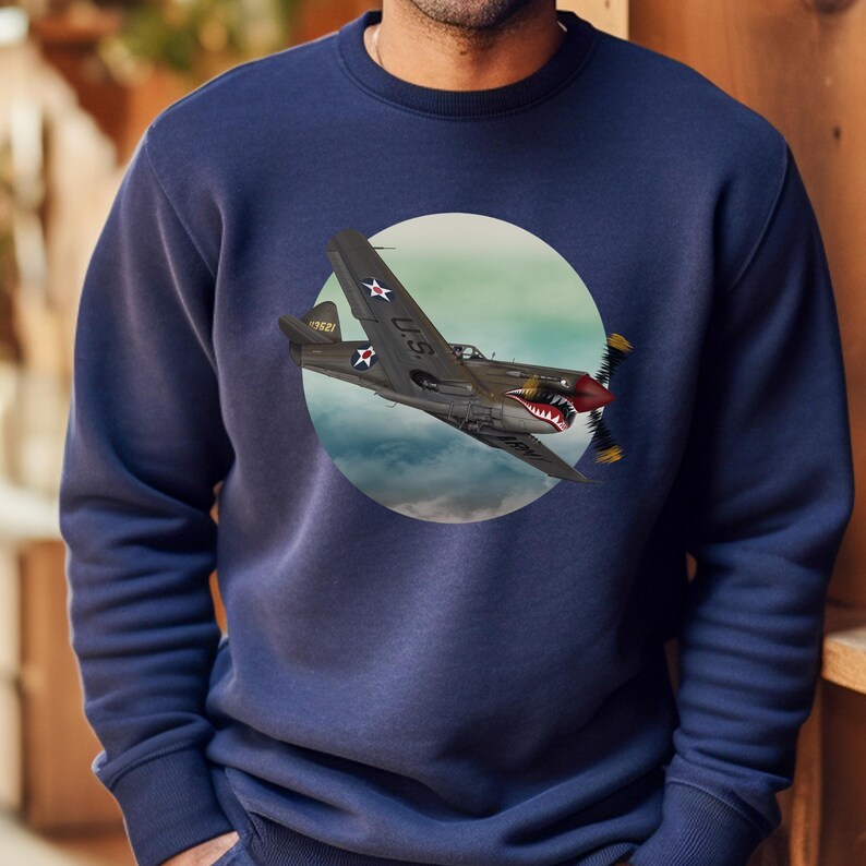 WWII P-40 Warhawk Fighter Plane Sweatshirt Vintage Military Aviation ...