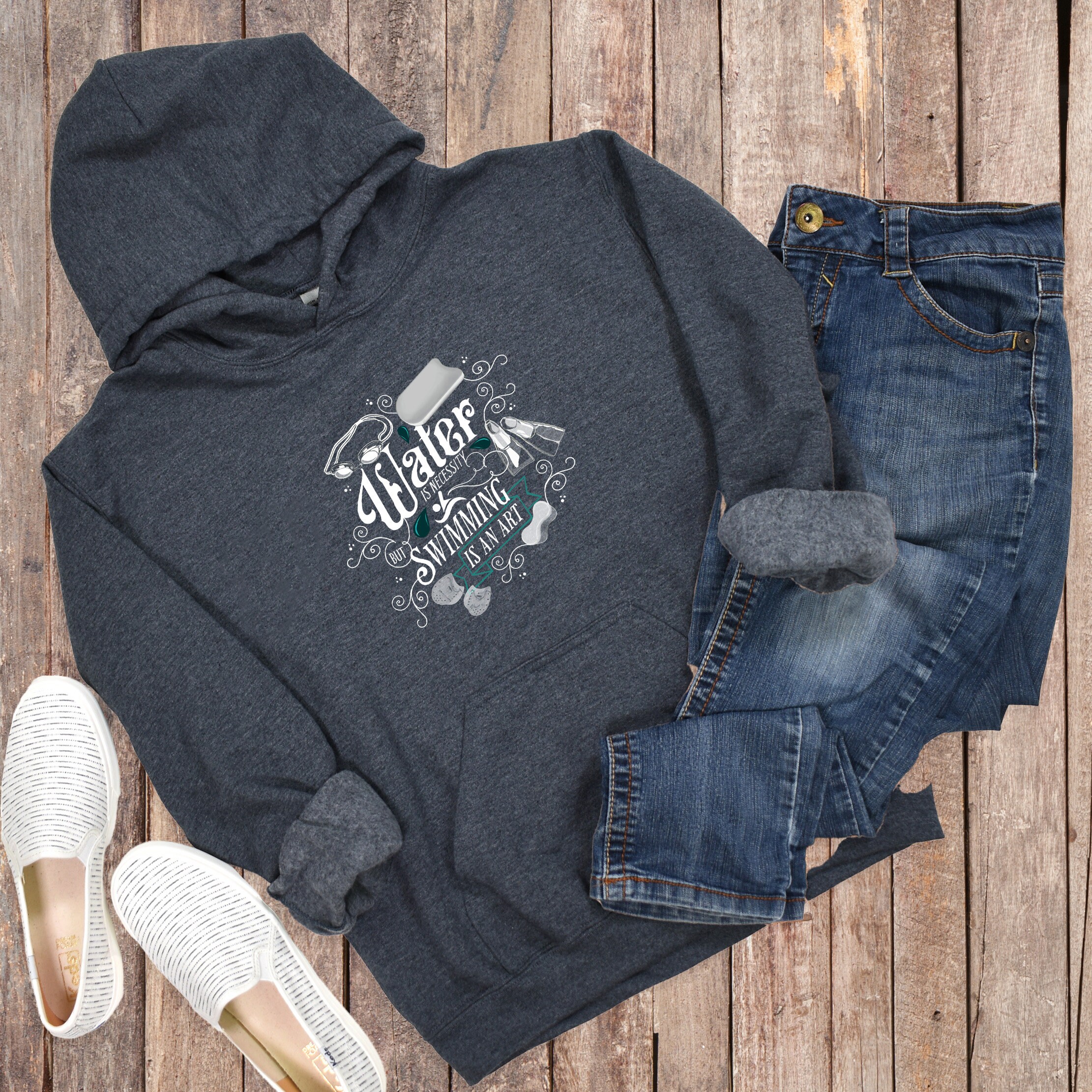 Swimmer Hoodie Rustic Design Swim Sweater Vintage Winter Warm Aquatics ...