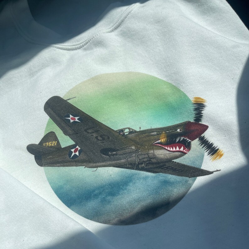 WWII P-40 Warhawk Fighter Plane Sweatshirt Vintage Military Aviation ...