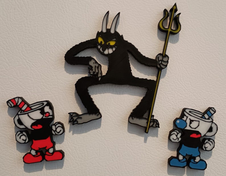 Cuphead, Mugman, & the Devil Magnet Set - 3D Printed Trio - Vintage ...