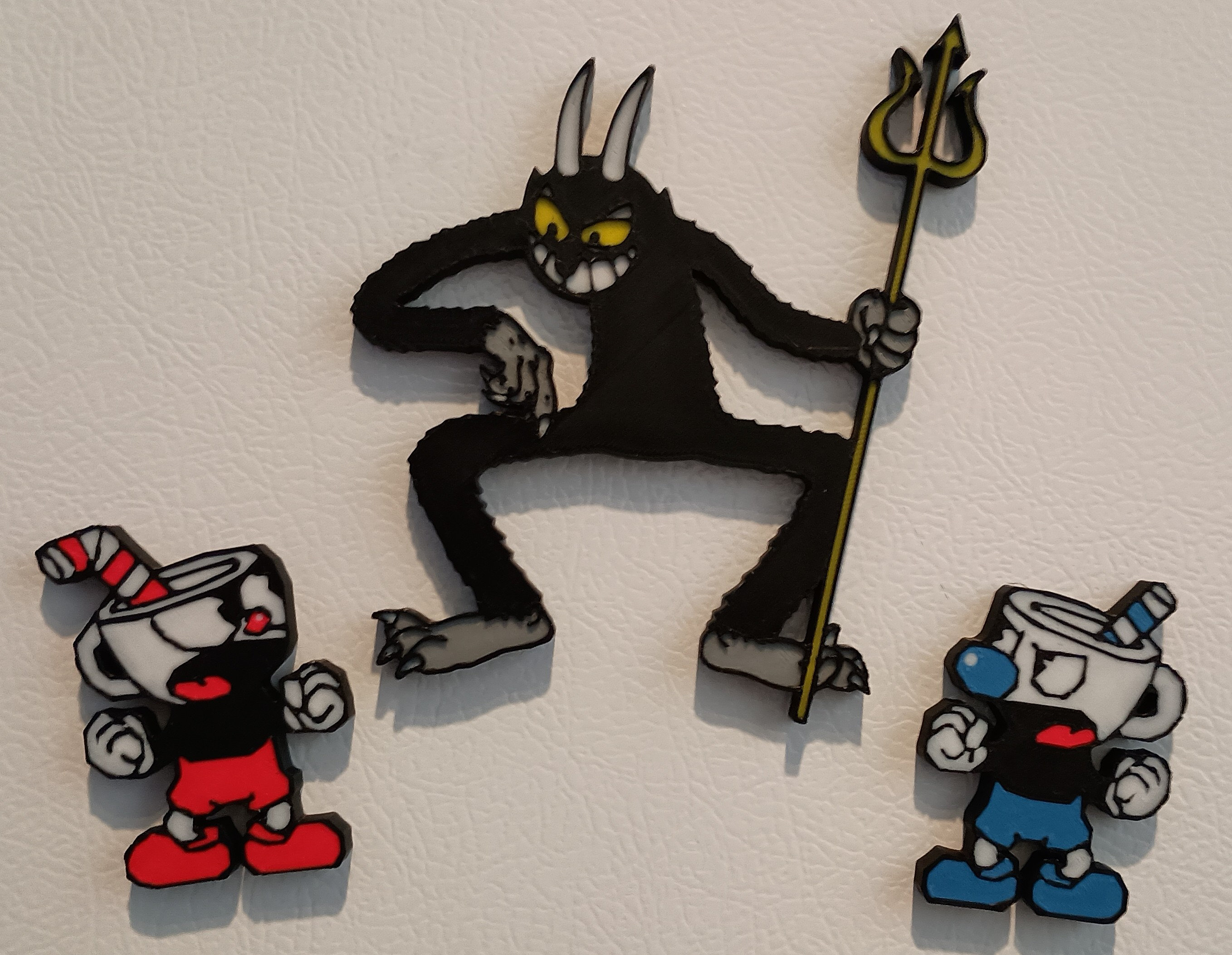 Cuphead, Mugman, & the Devil Magnet Set 3D Printed Trio Vintage Cartoon ...
