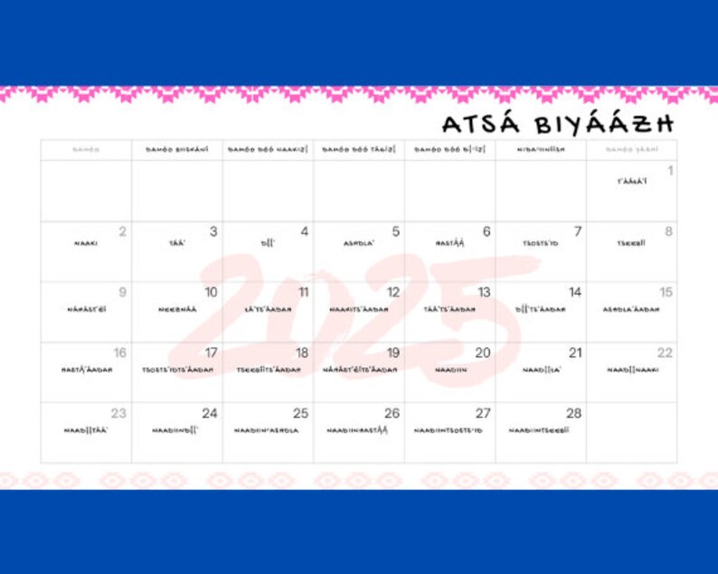 2025 Navajo Language Calendar (PDF) - Etsy