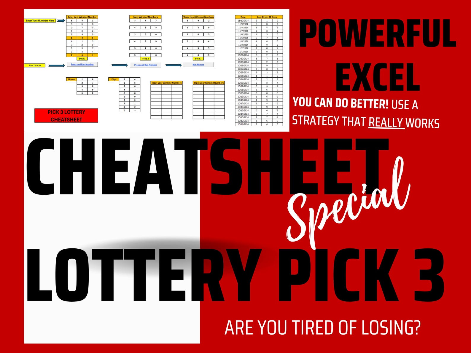 Pick 3 Lottery Cheat Sheet Microsoft Excel Spreadsheet -easy to Use - Etsy