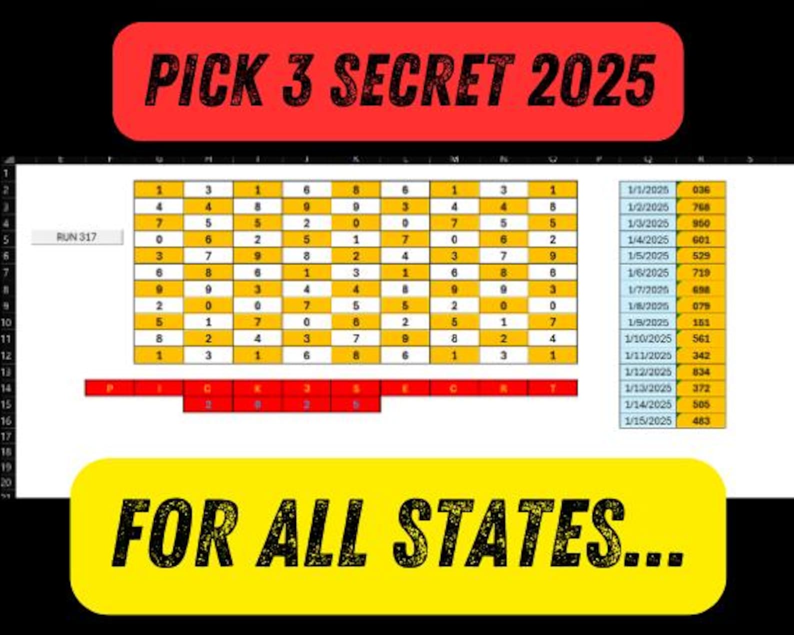 317 Rundown Excel Tool for Pick 3 Lottery – Works for All States! BONUS ...