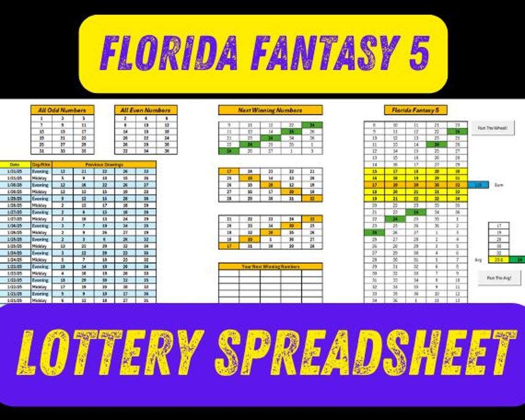 Florida Fantasy 5 Lottery - Excel Spreadsheet - Etsy