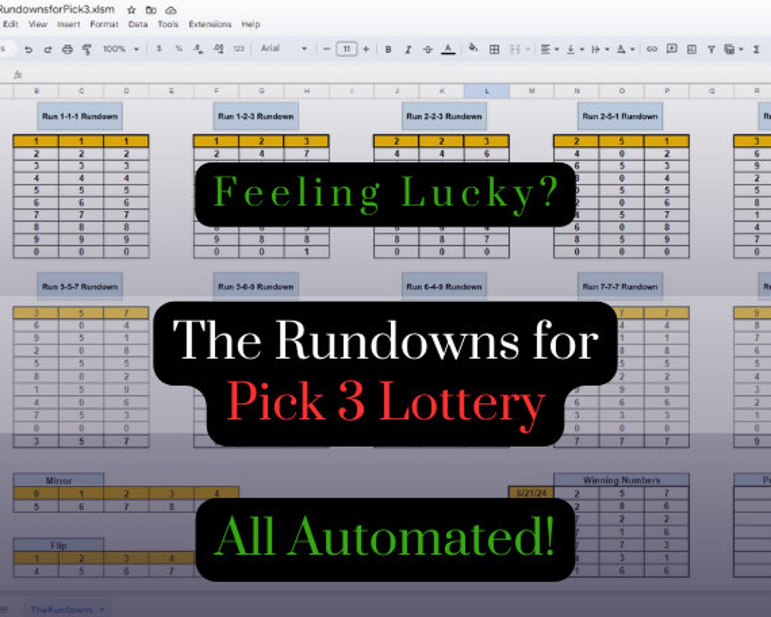 Pick 3 Lottery - Automated Rundown Creator (2025) Google Sheet - Etsy
