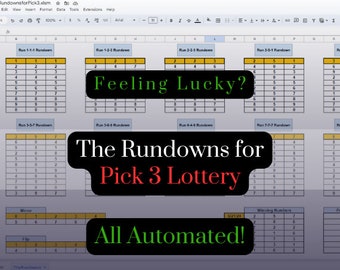 Pick 3 Lottery - Automated Rundown Creator (2024) Excel Spreadsheet - Etsy