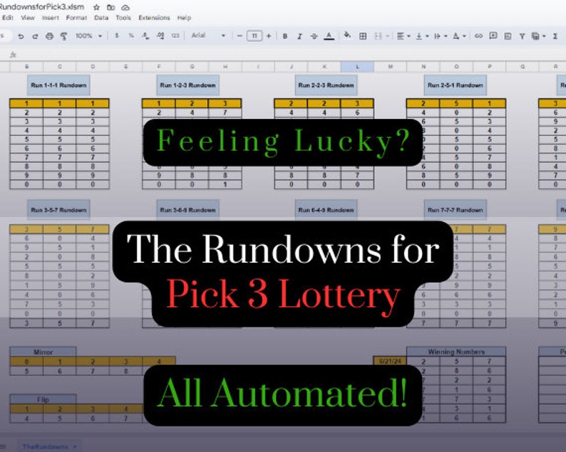 Pick 3 Lottery - Automated Rundown Creator (2025) Google Sheet - Etsy