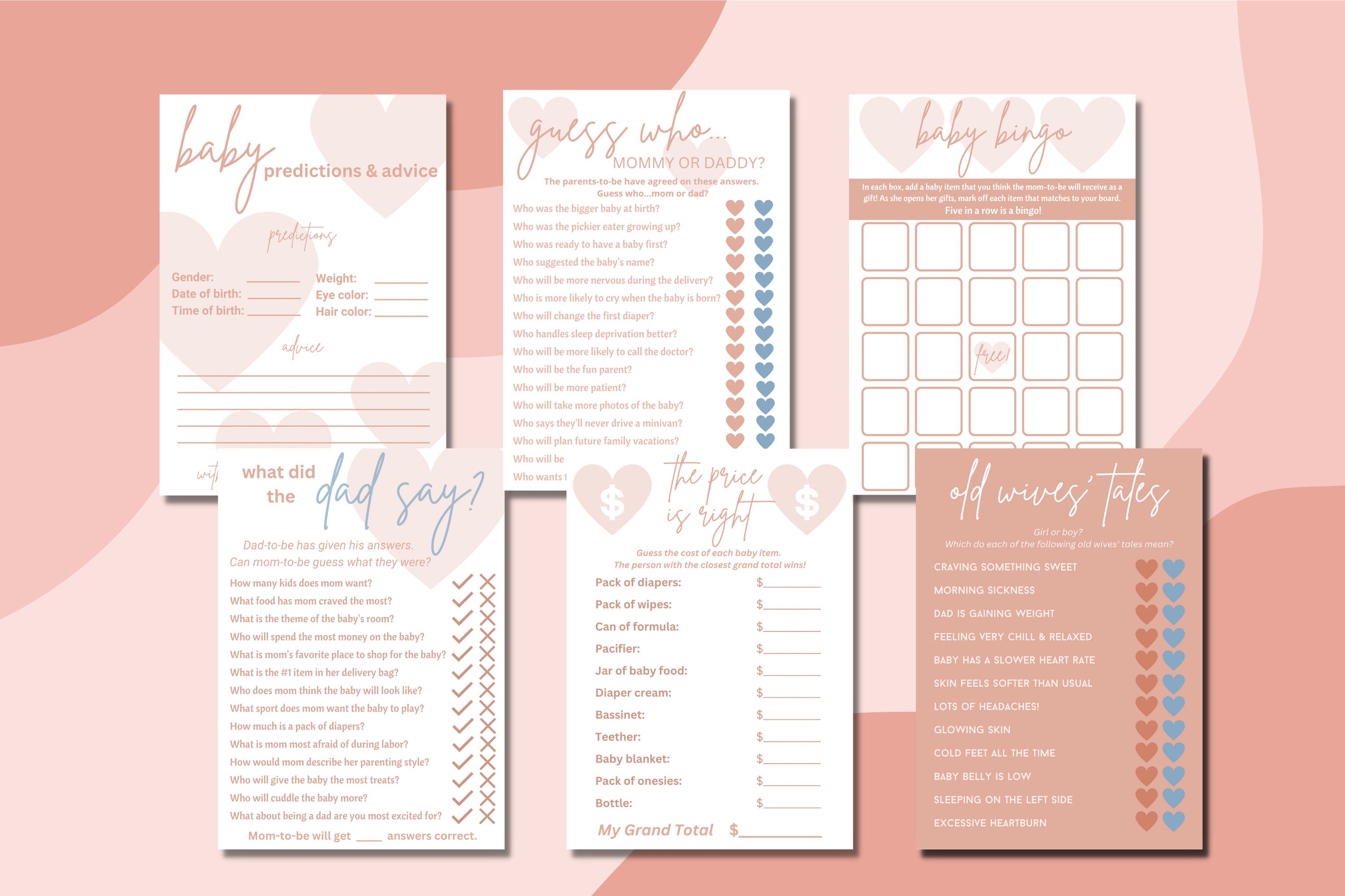 Pink Baby Shower Games, Baby Shower Games Bundle, Baby Shower Games ...