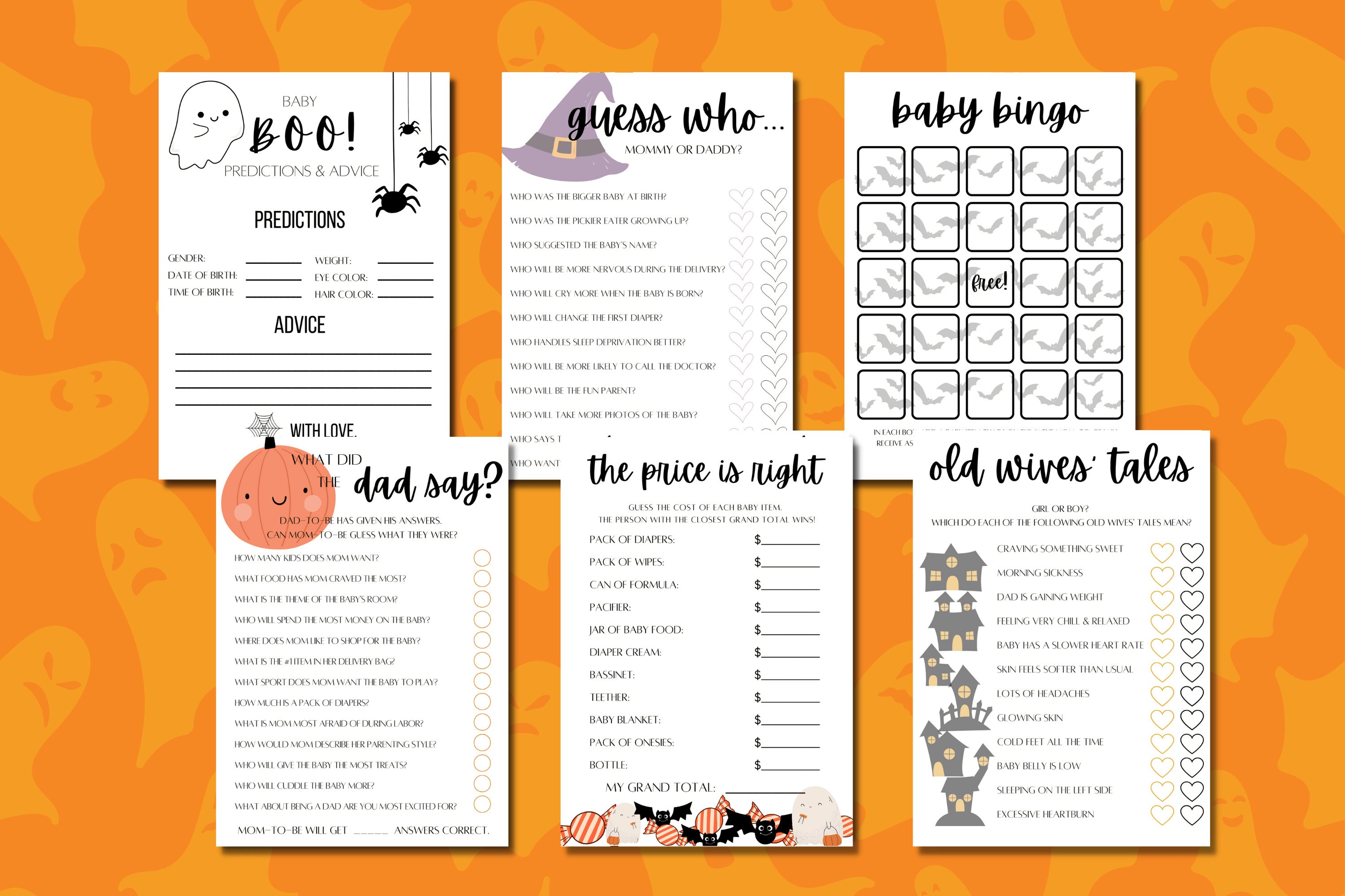 Halloween Baby Shower Game Bundle, Baby Shower Games, Shower Games ...