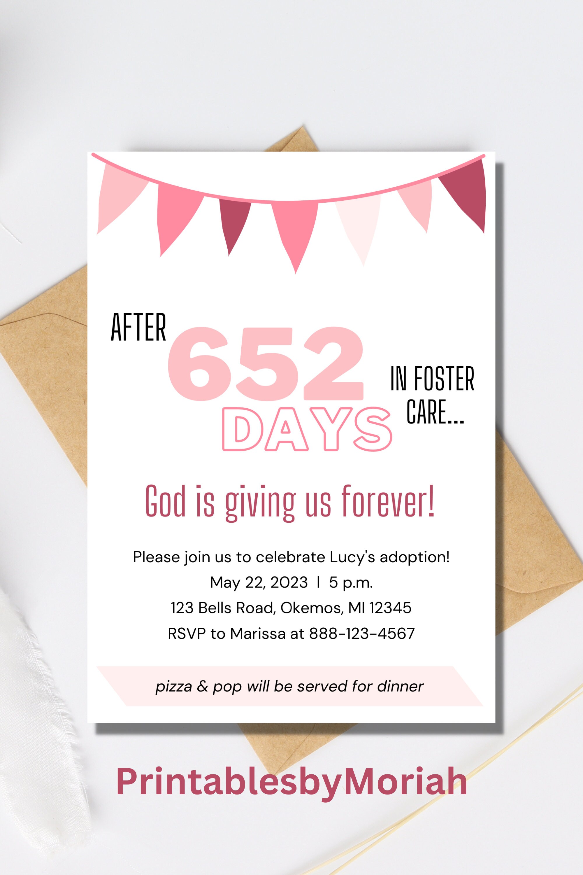 Foster Care Adoption Invitation for Girl (editable Template via Canva ...