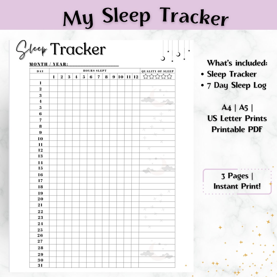 Sleep Tracker Printable: A4 A5 US Letter, Sleep Log (PDF Download ...