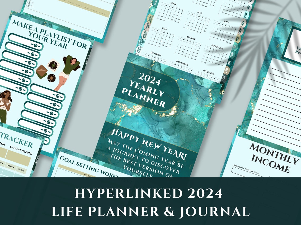 Hyperlinked 2024 Life Digital Yearly Planner, New Years Goal Setting ...