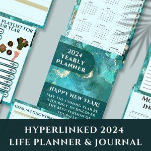 Hyperlinked 2024 Life Digital Yearly Planner, New Years Goal Setting ...