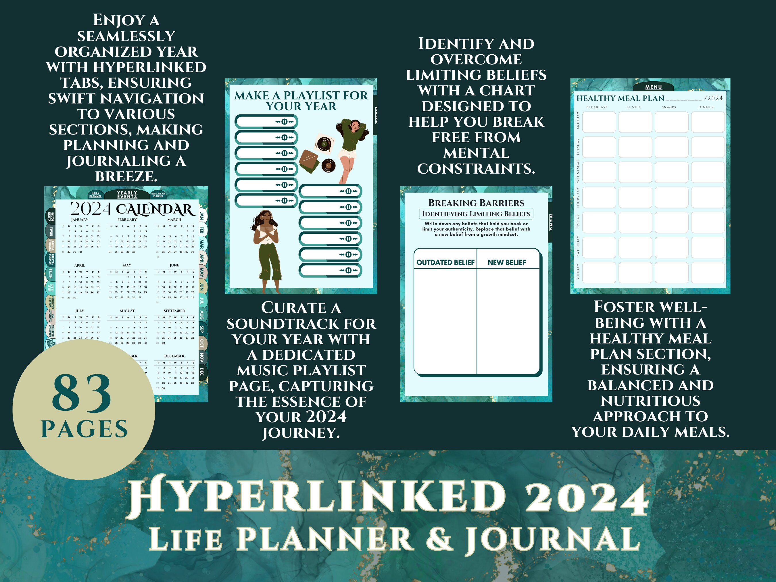 Hyperlinked 2024 Life Digital Yearly Planner, New Years Goal Setting ...