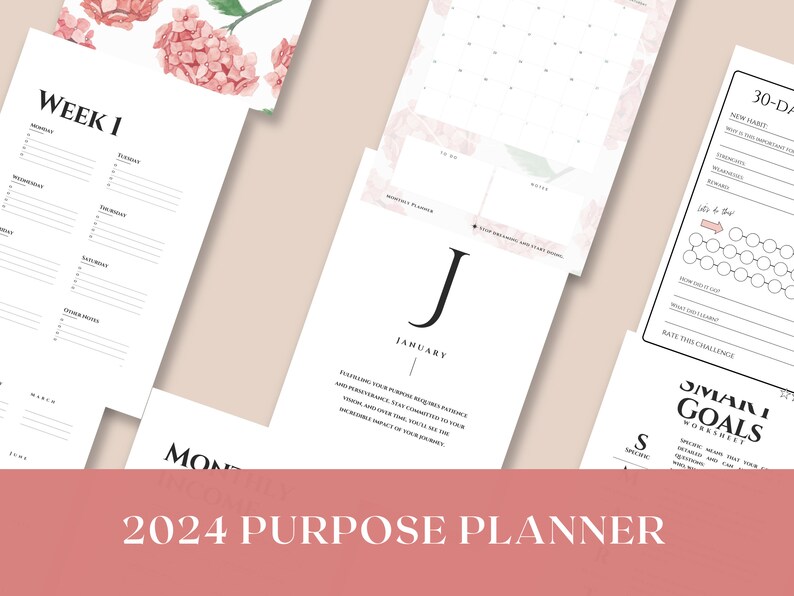 2024 Purpose Planner, 2024 Calendar, Hydrangea Business Planner ...