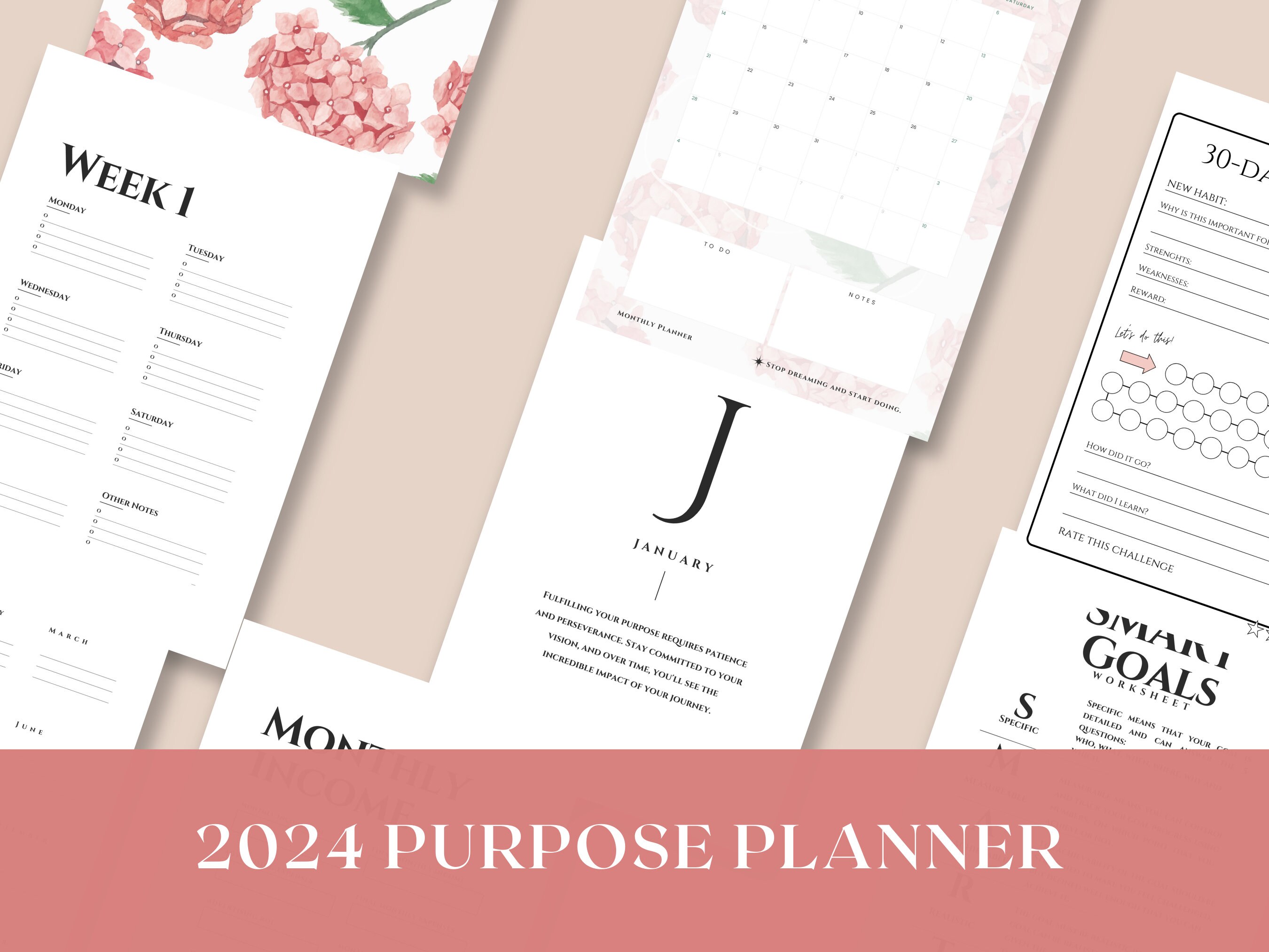 2024 Purpose Planner, 2024 Calendar, Hydrangea Business Planner ...