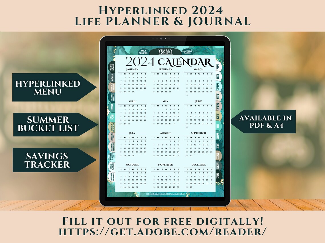 Hyperlinked 2024 Life Digital Yearly Planner, New Years Goal Setting ...