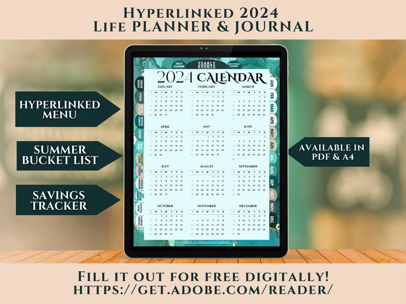 Hyperlinked 2024 Life Digital Yearly Planner, New Years Goal Setting ...