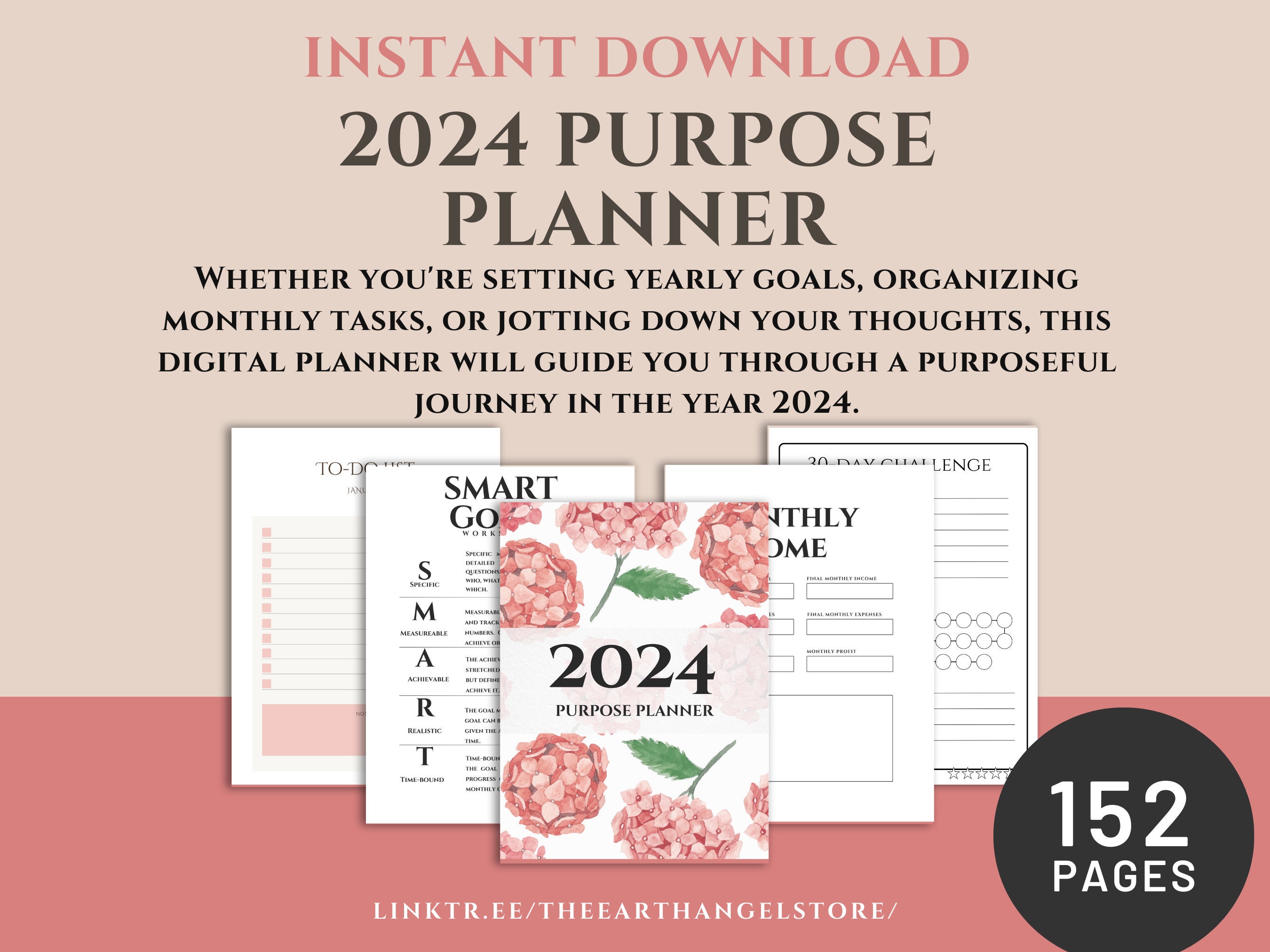 2024 Purpose Planner, 2024 Calendar, Hydrangea Business Planner ...