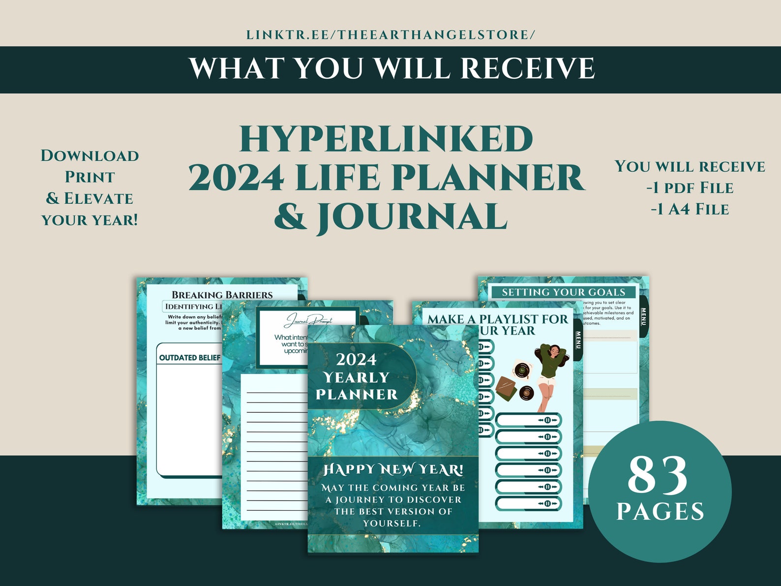 Hyperlinked 2024 Life Digital Yearly Planner, New Years Goal Setting ...