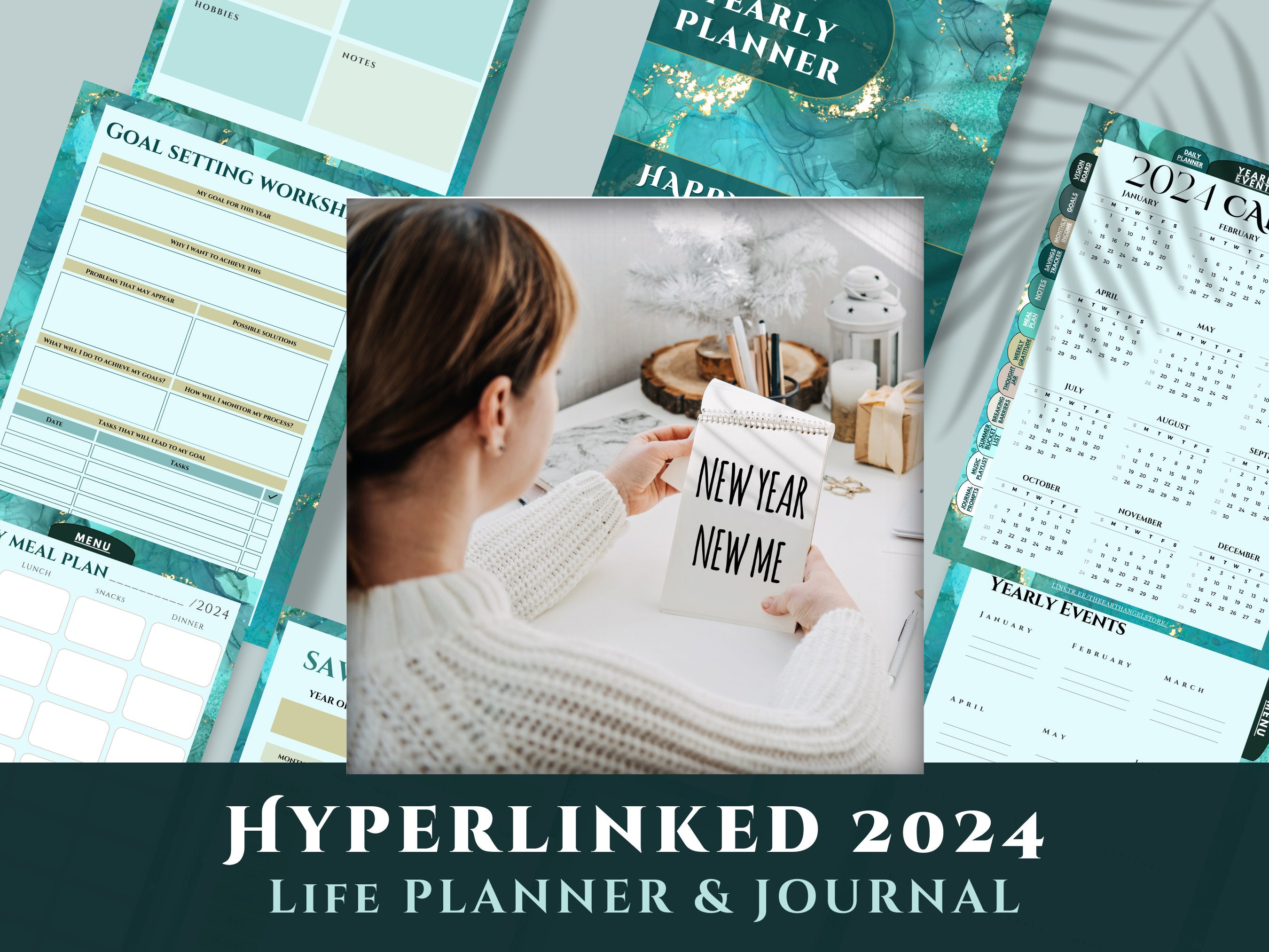 Hyperlinked 2024 Life Digital Yearly Planner, New Years Goal Setting ...
