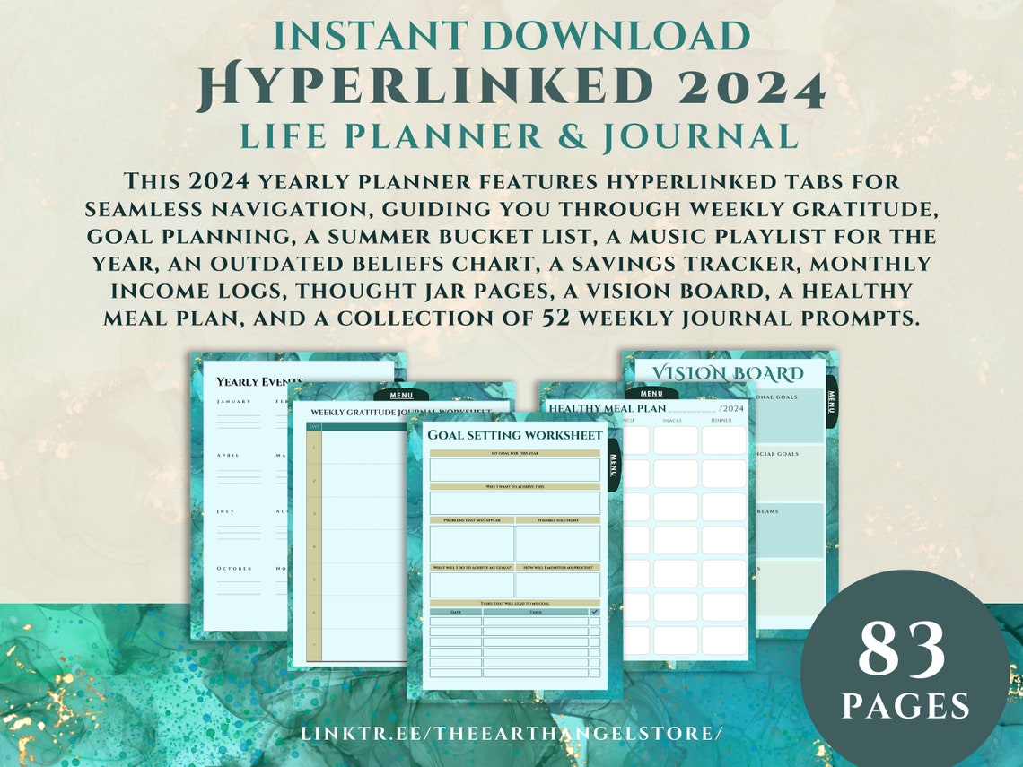Hyperlinked 2024 Life Digital Yearly Planner, New Years Goal Setting ...