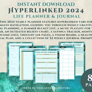 Hyperlinked 2024 Life Digital Yearly Planner, New Years Goal Setting ...
