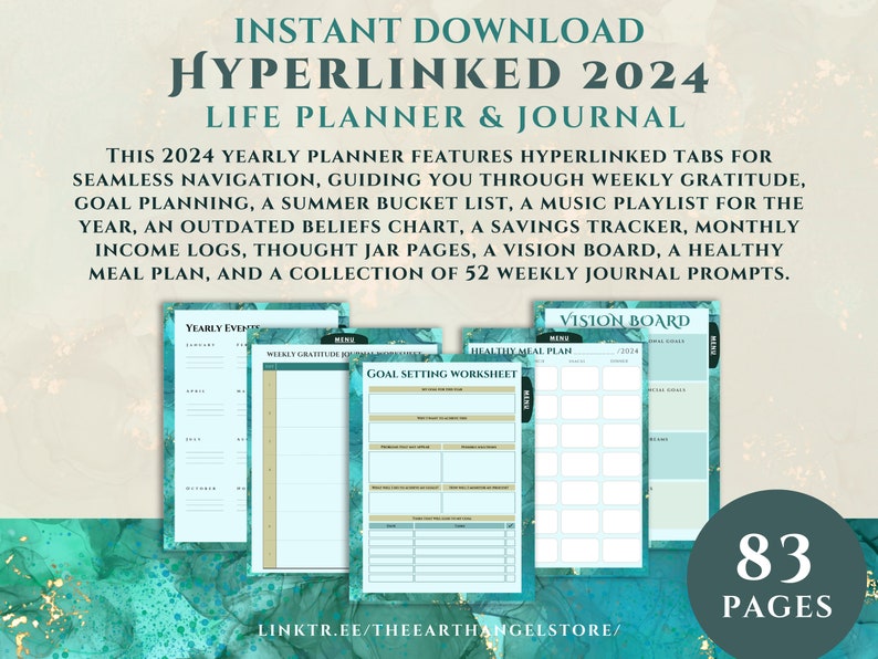 Hyperlinked 2024 Life Digital Yearly Planner, New Years Goal Setting ...