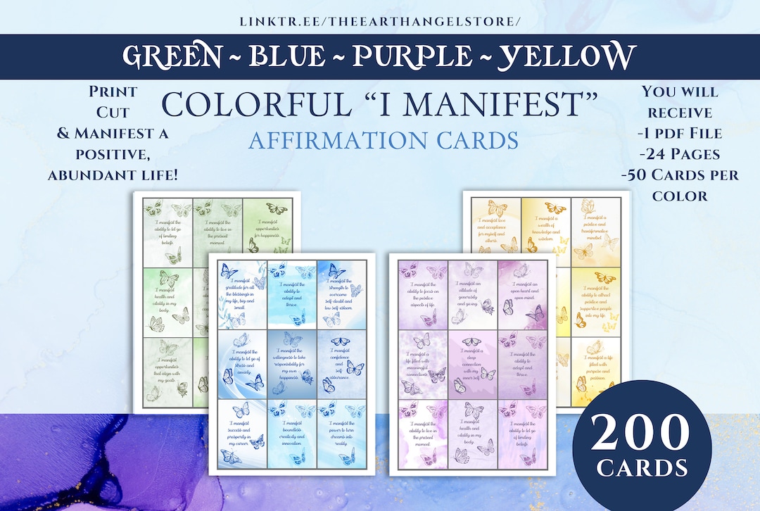 200 Printable "i Manifest" Daily Positive Affirmation Cards Deck ...