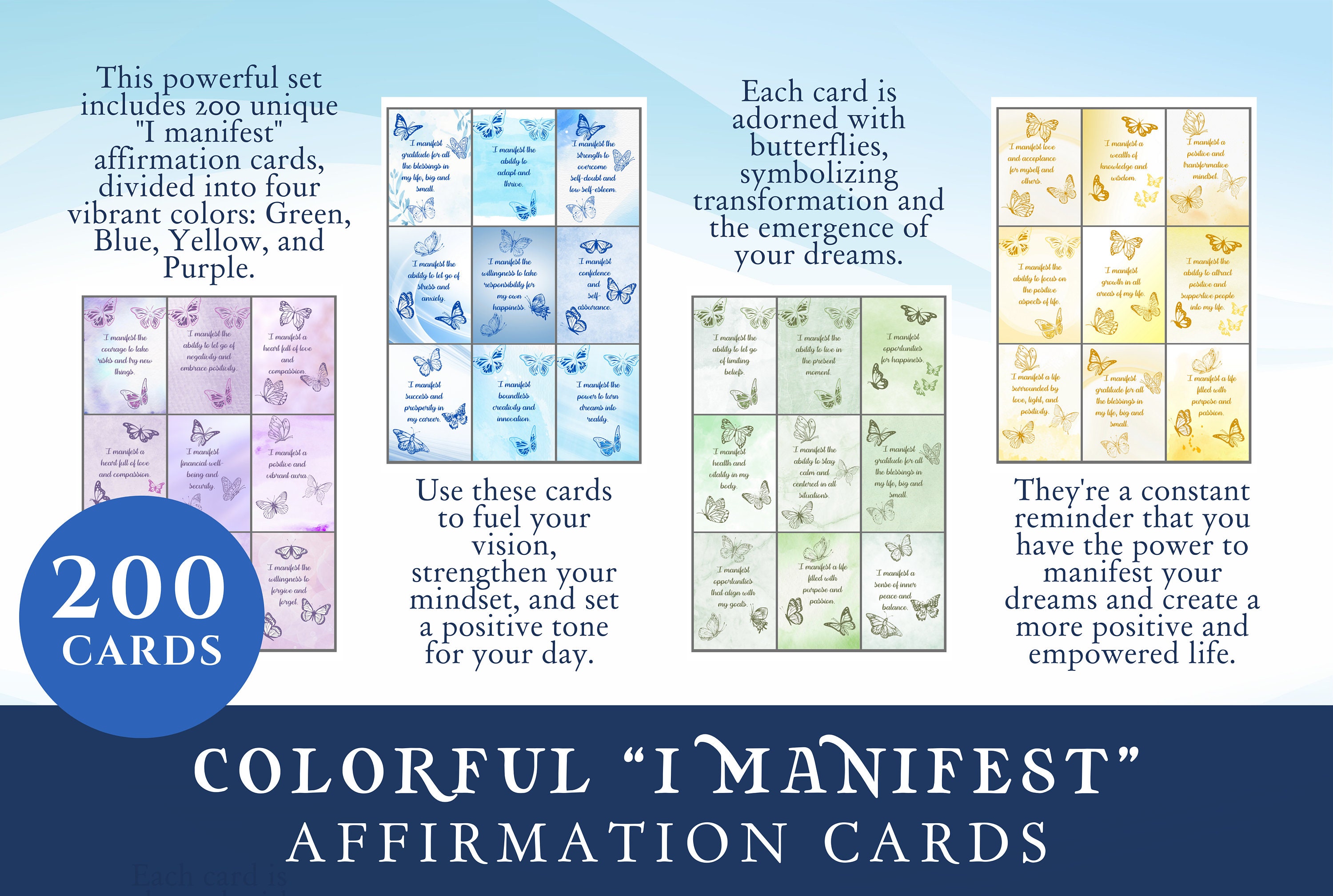 200 Printable "i Manifest" Daily Positive Affirmation Cards Deck ...